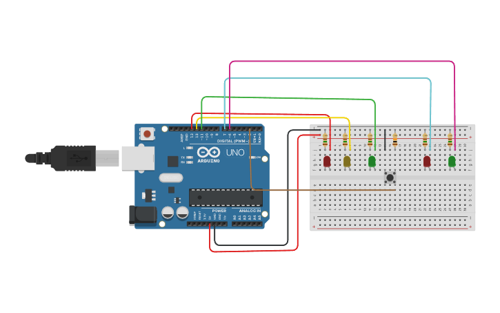 Circuit Design Semáforo Com Arduino Com Botão Interruptor Para