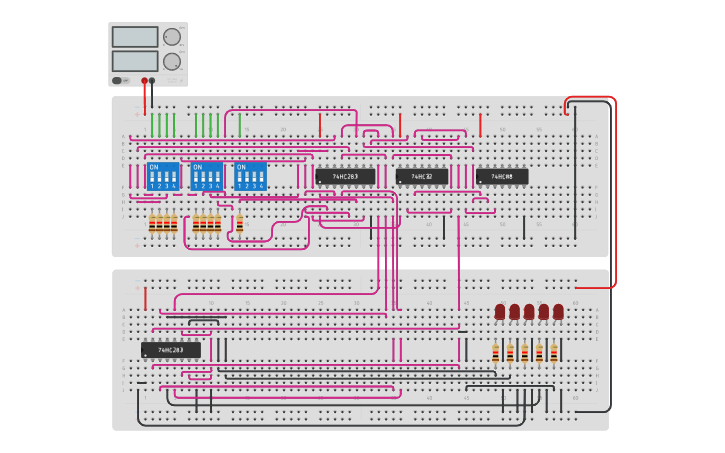 Circuit design 4-bit Adder with BCD Corrector Circuit - Tinkercad