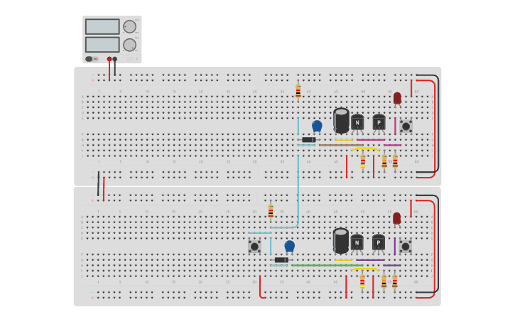 Circuit design Flip flop 3 push 3517 - Tinkercad