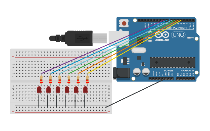 Circuit design multi leds - Tinkercad
