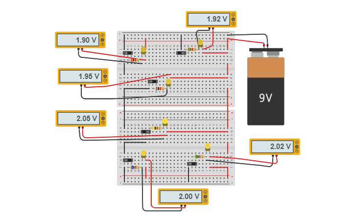 Circuit design Leds conectados en Paralelo - Tinkercad