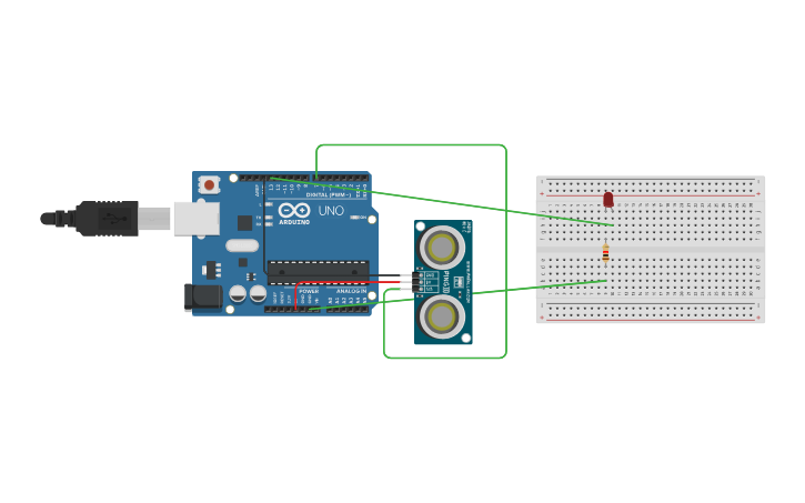 Circuit design Copy of Ultrasonic sensor - Tinkercad