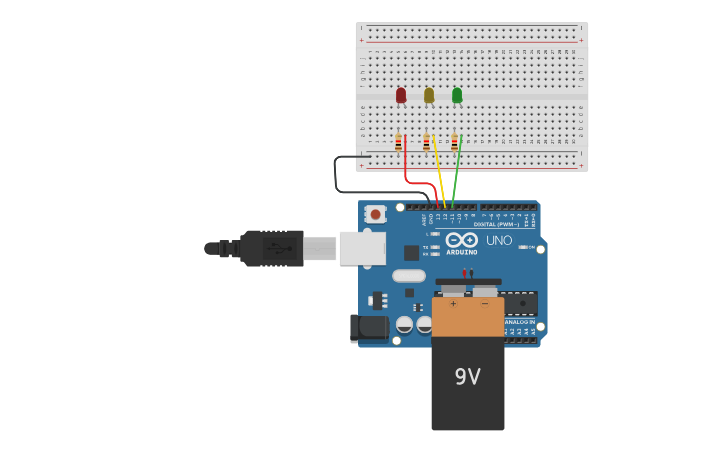 Circuit design semáforo con Arduino - Tinkercad