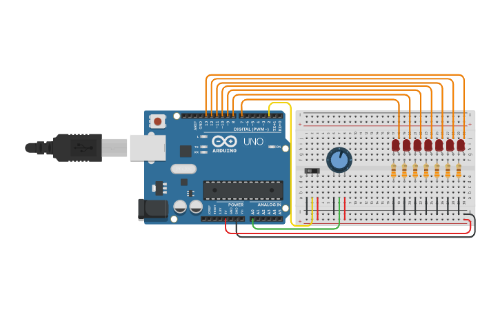 Circuit design Gioco Luci - Arduino Uno - 5D | Tinkercad Circuit design Gioco Luci - Arduino Uno - 5D | Tinkercad