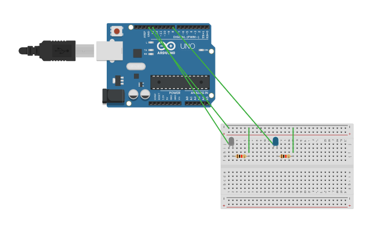 Circuit design parallel leds - Tinkercad