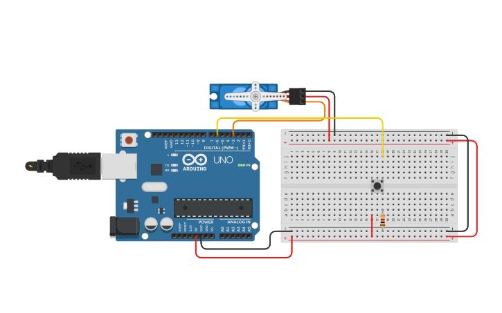 Circuit design Servo Motor With Button - Tinkercad