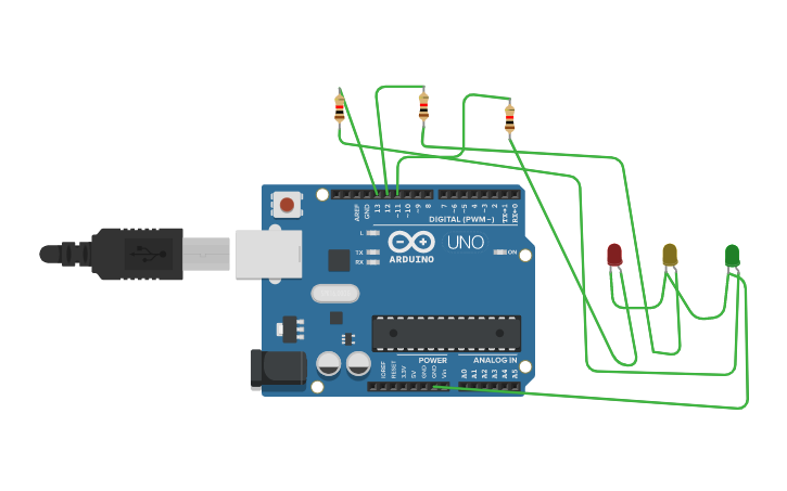 Circuit design Traffic lights - Tinkercad