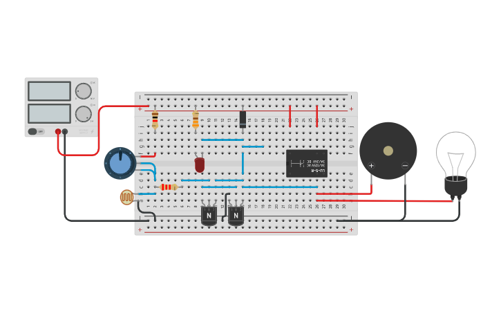 Circuit design Práctica 1 LDR transitor Rele | Tinkercad