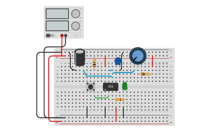 Circuit design IC 555 MONOESTABLE - Tinkercad