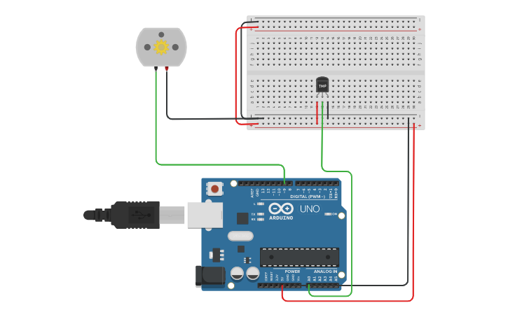 Circuit design temperature control fan - Tinkercad