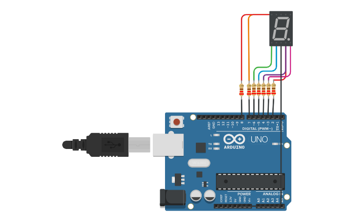 Circuit design ATIVIDADE NÚMERO :2 DISPLAY DE 7 SEGMENTOS - Tinkercad