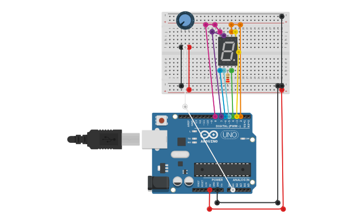 Circuit design 7 segment display demo - Tinkercad