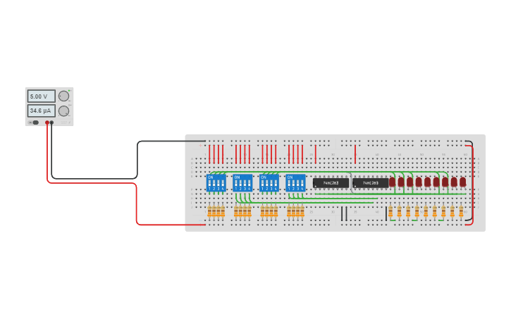 Circuit design Sumador de 8 bits - Tinkercad