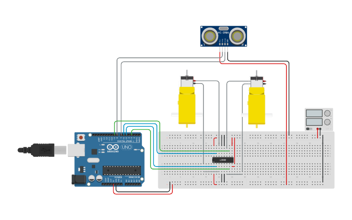 Circuit design diff drive and ultrasonic sensor | Tinkercad