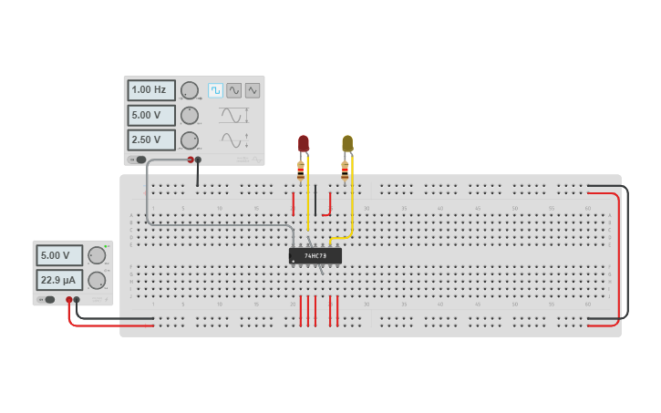 Circuit design 2-Bit Asynchronous Up Counter - Tinkercad