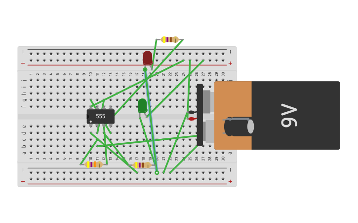 Circuit design flasher railroad 2 leds ne555 timer - Tinkercad