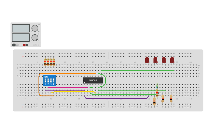 Circuit design Gary to binary - Tinkercad