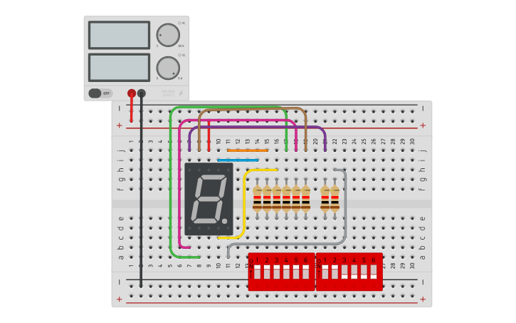Circuit design Display 7 segmentos básico - Tinkercad
