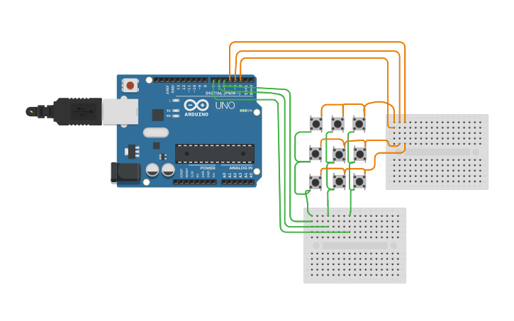Circuit design Arduino keypad 3x3 - Tinkercad