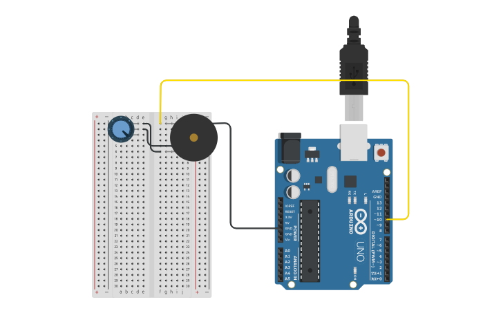 Circuit design Music Buzzer - Tinkercad