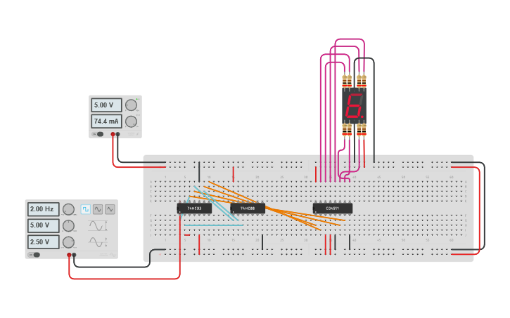 Circuit design Contado 7493 - Tinkercad