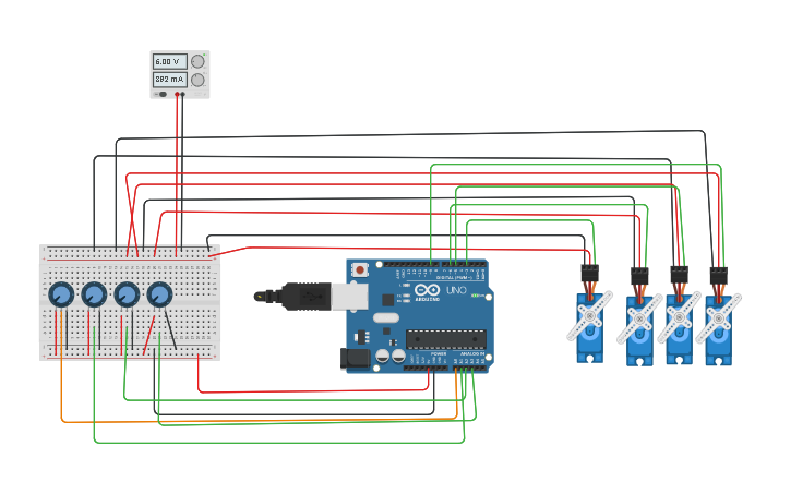 Circuit design robotic arm - Tinkercad