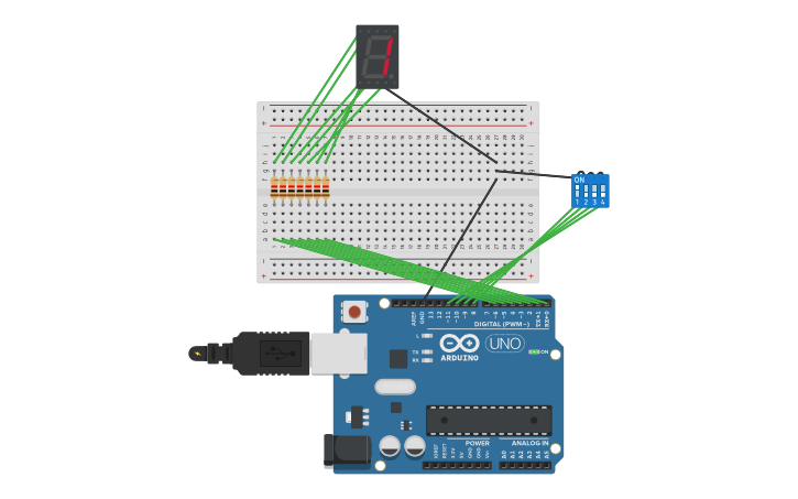 Circuit design 7-segment Arduino - Tinkercad
