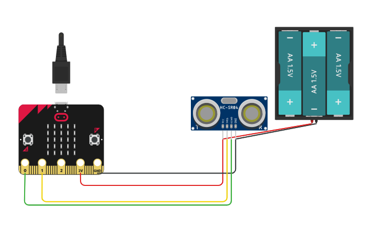 Circuit design ultrasonic sensor micro:bit - Tinkercad