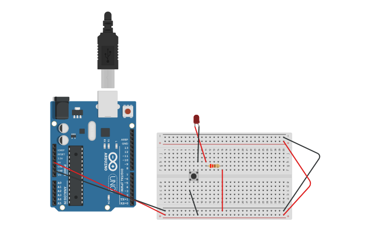 Circuit design Encender led con pulsador - Tinkercad