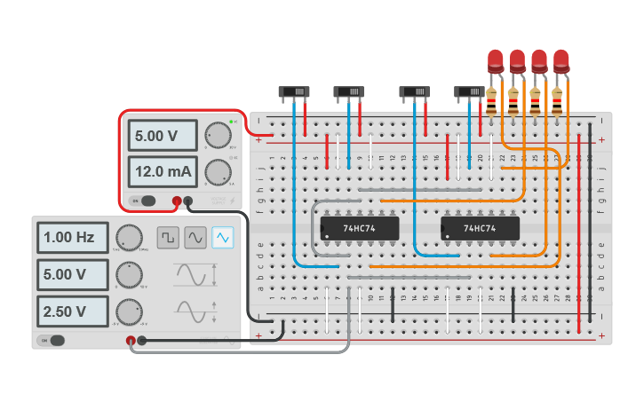 Circuit design Parallel Input Parallel Output (PIPO) Shift Register - Tinkercad