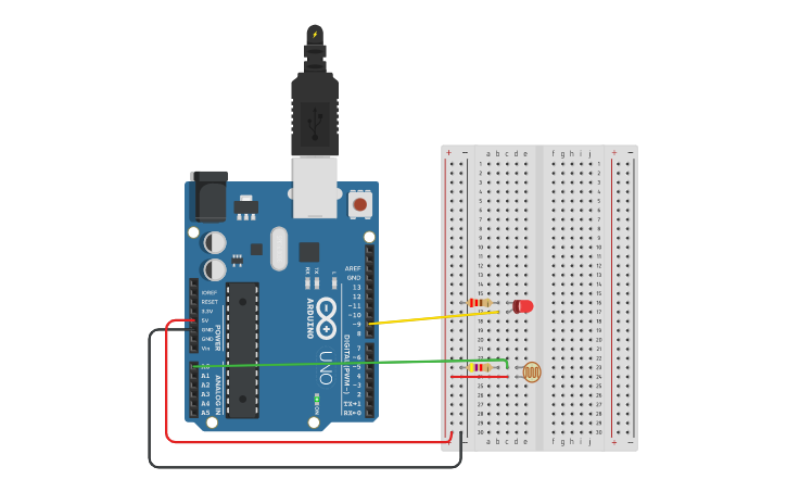 Circuit design light dependent resistor - Tinkercad