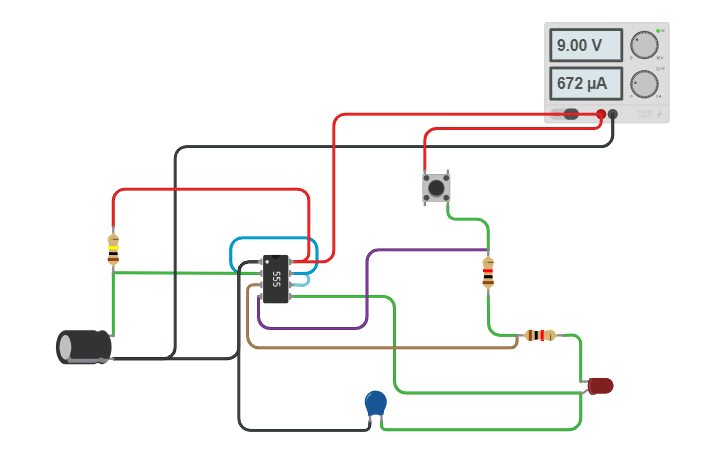 Circuit design IC555 Timer positive pulse - Tinkercad