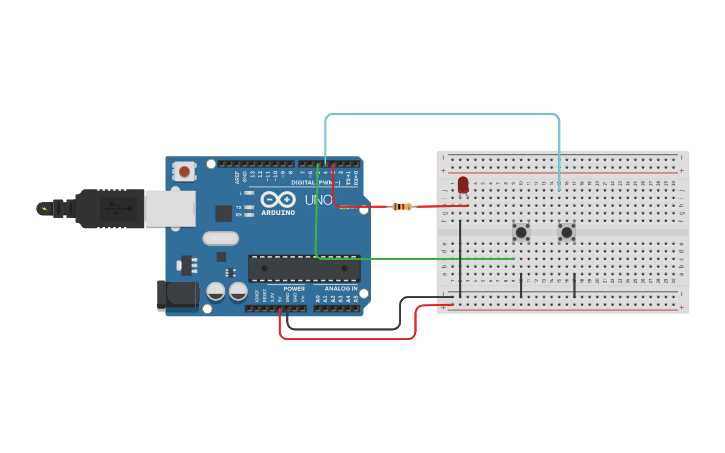 Circuit design Prender Led con dos Pulsadores - Tinkercad