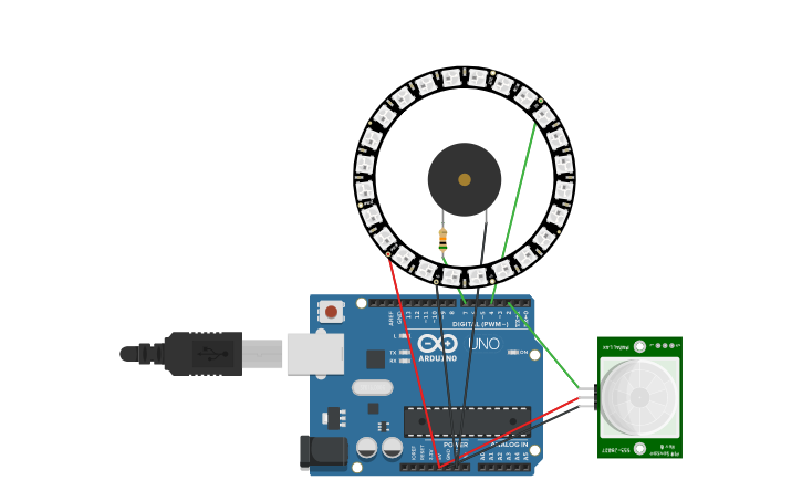 Circuit design Arduino PIR Alarm - Tinkercad