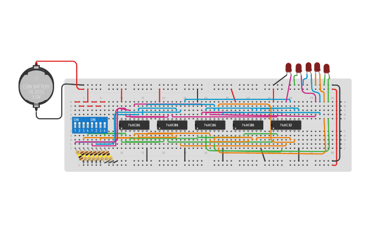 Circuit design Sumador de 4 bits - Tinkercad Circuit design Sumador de 4 bits - Tinkercad