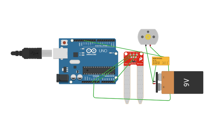 Circuit design Sensor de humedad controla el funcionamiento de un motor - Tinkercad