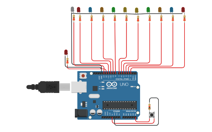 Circuit design LEDs Lighting Effects w/ Arduino - Sequencial 11+1 LED's ...