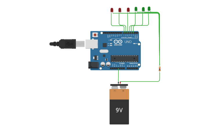 Circuit design 6 led - Tinkercad