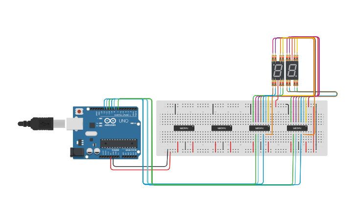 Circuit design L09 2x Digits 7-segment - Tinkercad