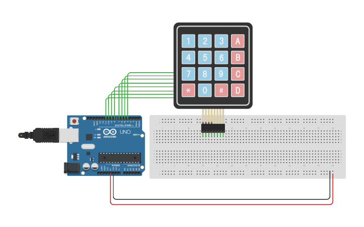 Circuit design 4x4 Keypad Demostration | Tinkercad