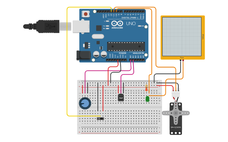 Circuit Design Copy Of Arduino Temperature Potentiometer Servo Control Tinkercad