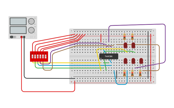 Circuit design 5bit Binary to Gray Code - Tinkercad