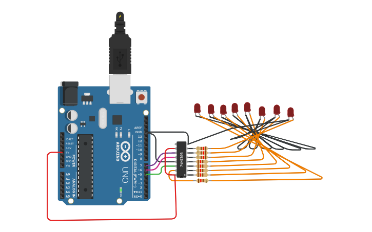 Circuit design 74HC595 ntu - Tinkercad