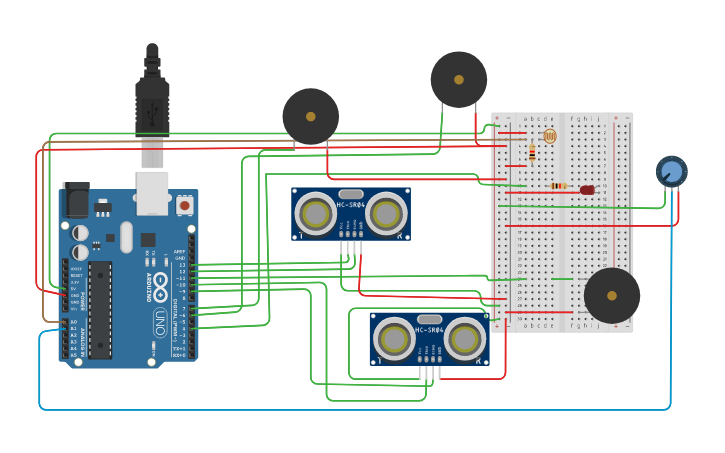 Circuit design Smart blind stick - Tinkercad