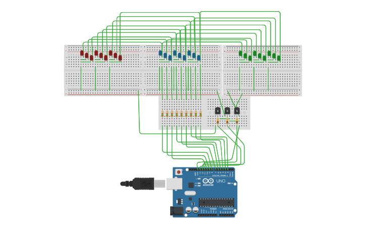 Circuit design luces led:) | Tinkercad
