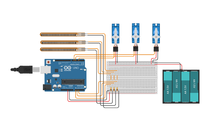 Circuit design Animatronic Hand Simulation - Tinkercad