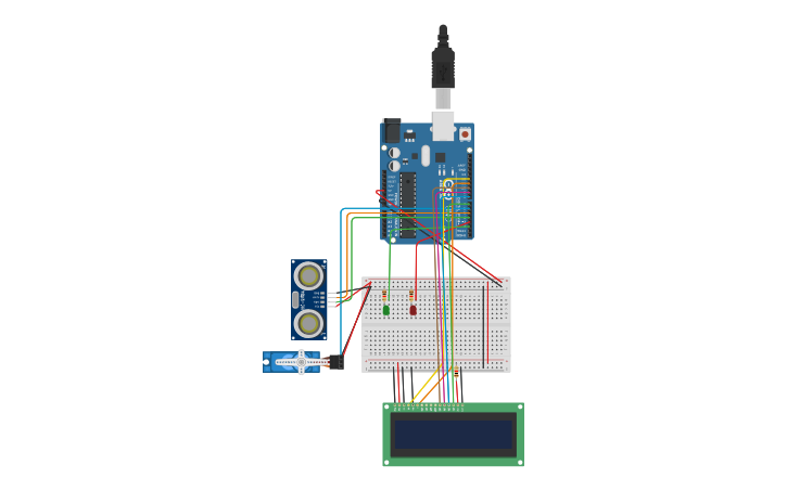 Circuit design Design a system to open the barrier when a car approaches. - Tinkercad