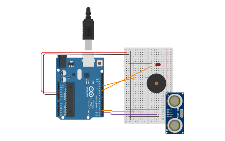 Circuit design Sesión 17. Ultrasonic distance sensor | Tinkercad