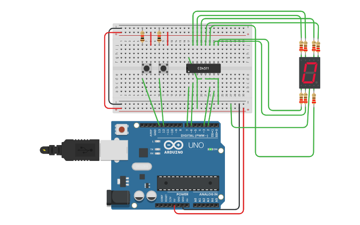 Circuit design binary coded decimal - Tinkercad