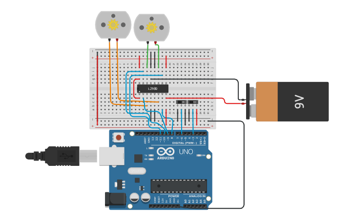 Circuit design CONTROL DE MOTORES CON L293D | Tinkercad